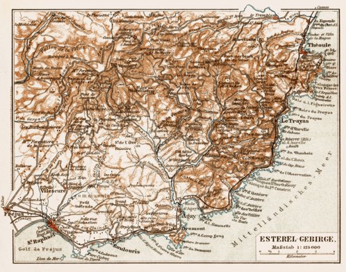 Map of the Esterel Massif (Massif de l´Esterel), 1913 by Waldin ...