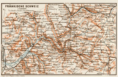 Map of the Franconian Switzerland - Fränkische Schweiz, 1909 by Waldin ...
