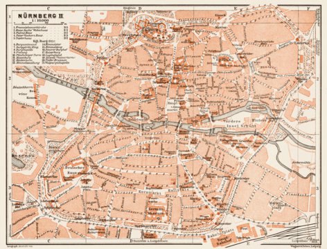 Nürnberg (Nuremberg) city centre Map, 1909 by Waldin | Avenza Maps