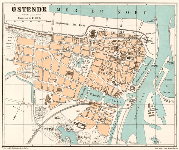 Ostend (Ostende) town plan, 1908 Map by Waldin | Avenza Maps
