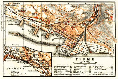 Rijeka (Fiume), town plan. Map of the environs of Rijeka (Fiume), 1913 ...