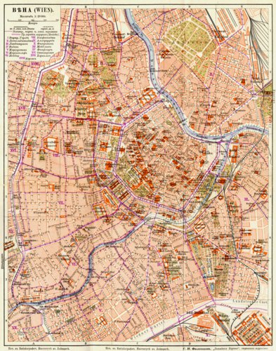 Vienna (Wien) city Map with legend in Russian, 1903 by Waldin | Avenza Maps