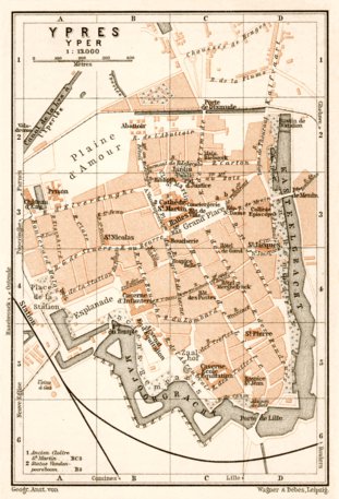 Ypres town plan, 1909 Map by Waldin | Avenza Maps