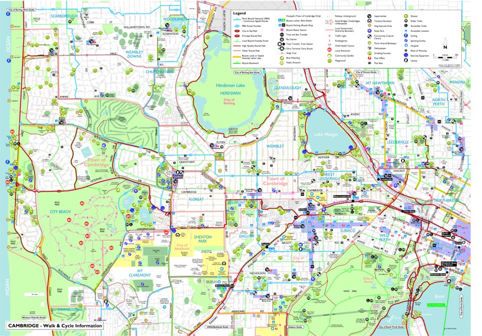 City of Cambridge - Walking Cycling Map by Western Australia Department ...