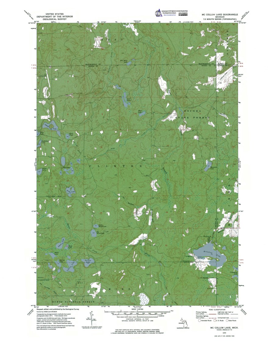 MI-McCollum Lake: Authoritative US Topos 1972 Map by Western Michigan ...