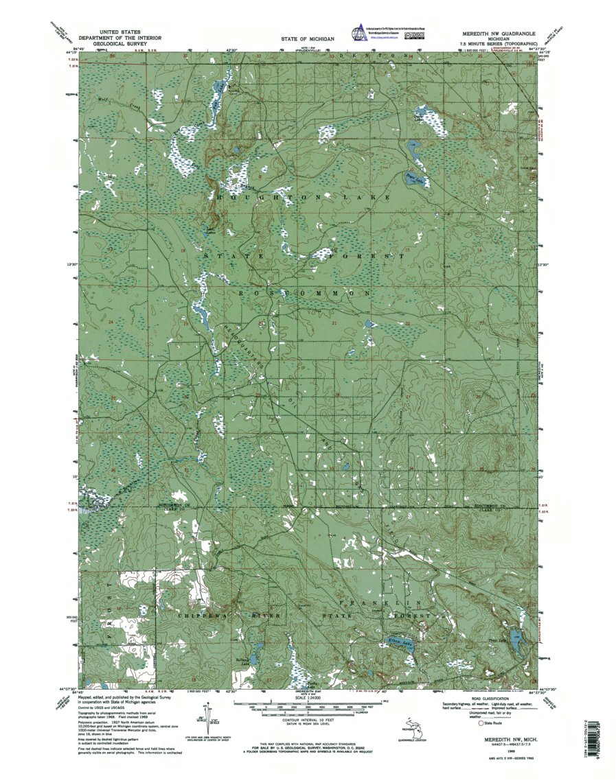 MI-Meredith NW: Authoritative US Topos 1969 Map by Western Michigan ...