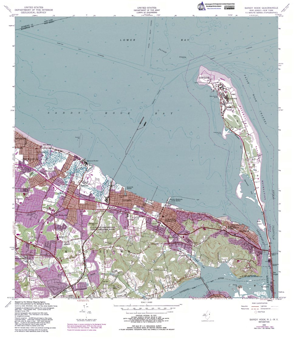 NJ-NY-Sandy Hook: Authoritative US Topos 1954 Map by Western Michigan ...