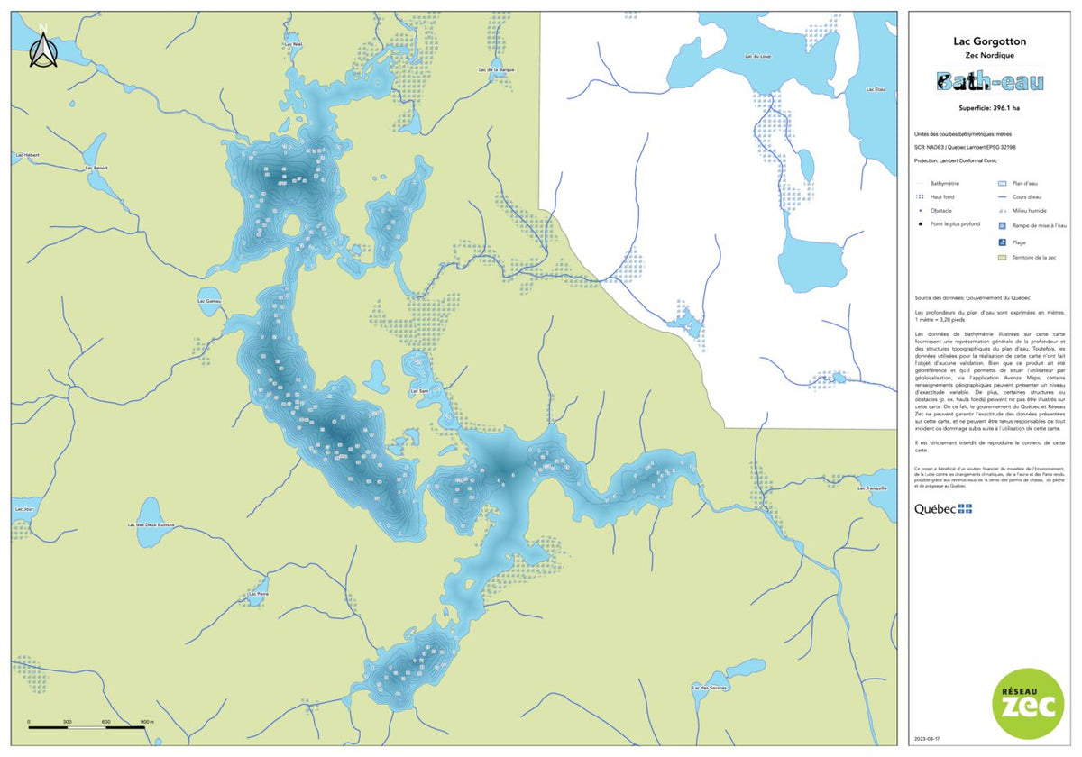 Carte bathymétrique du lac Gorgotton de la zec Nordique (2023) Map by Zecs Quebec | Avenza Maps